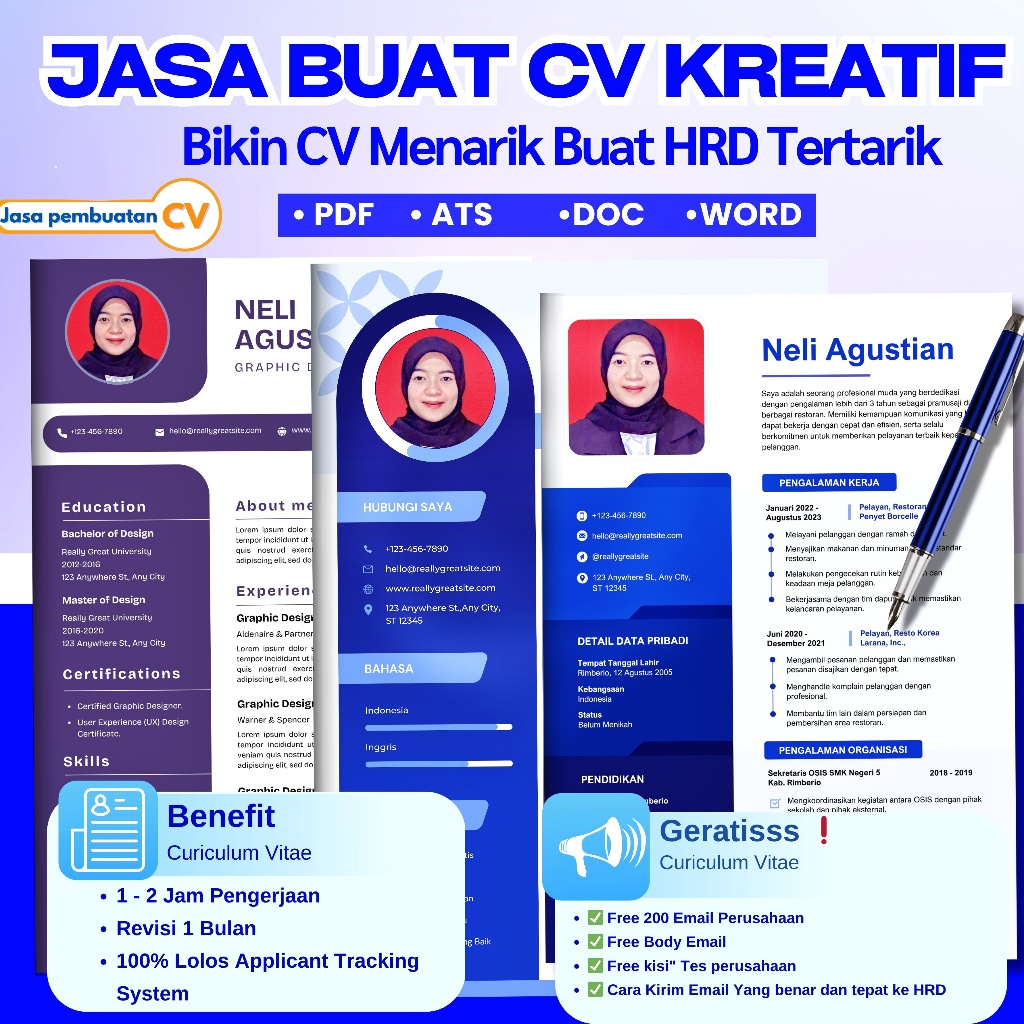 Jual Jasa Pembuatan Resume CV kreatif CV ATS Frindly Dan Surat Lamaran Kerja Desain Profesional ...