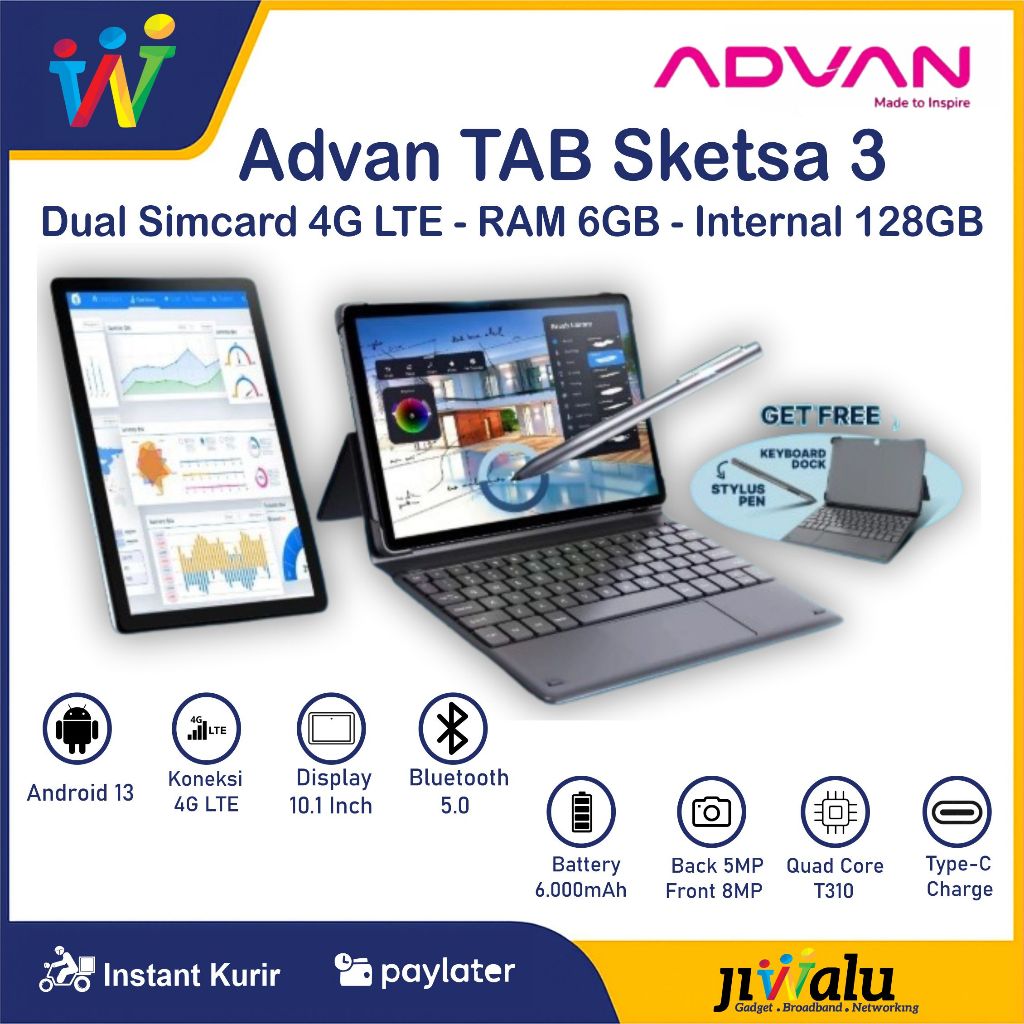 Jual Advan Tab Sketsa 3 Layar 10.1” HD IPS 128GB+RAM 6GB Tiger T606 ...