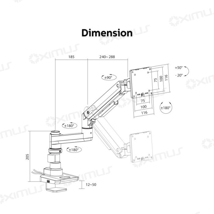 Jual OXIMUS P120 Heavy Duty Gas Spring Monitor Arm upto 49" / 20Kg USB ...