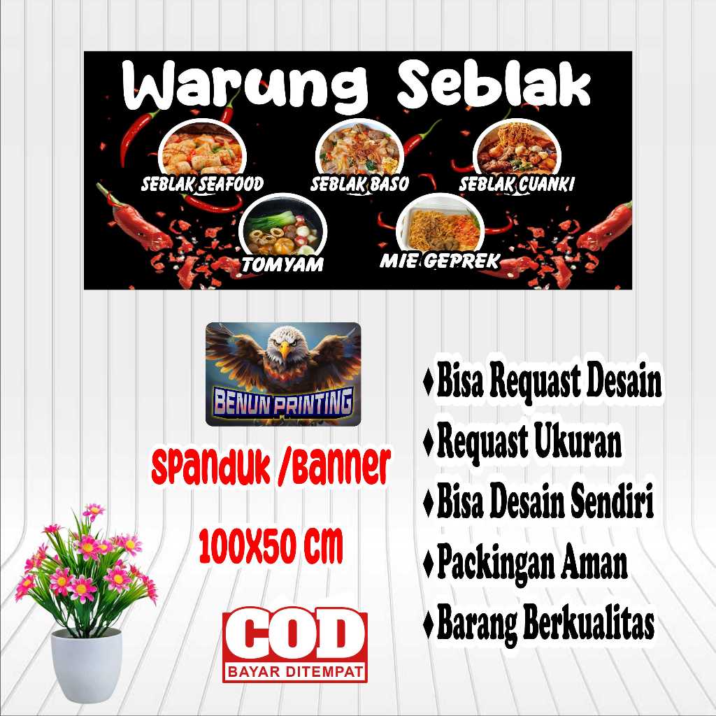 Jual SPANDUK 100X50 WARUNG SEBLAK MODEL HITAM FREE DESAIN FREE ...