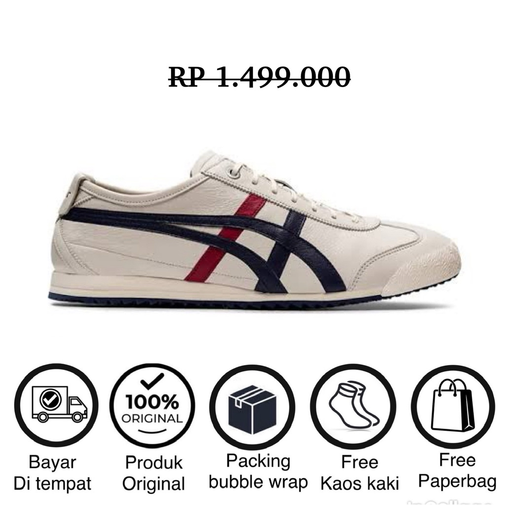 Jual Sepatu Onitsuka Tiger Original Mexico 66 SD Cream Navy Red(unisex) free paperbag & kaos ...