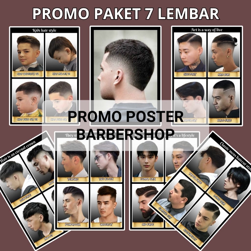Jual 7 lembar Poster barbersop A3+ / poster pangkas rambut / model ...