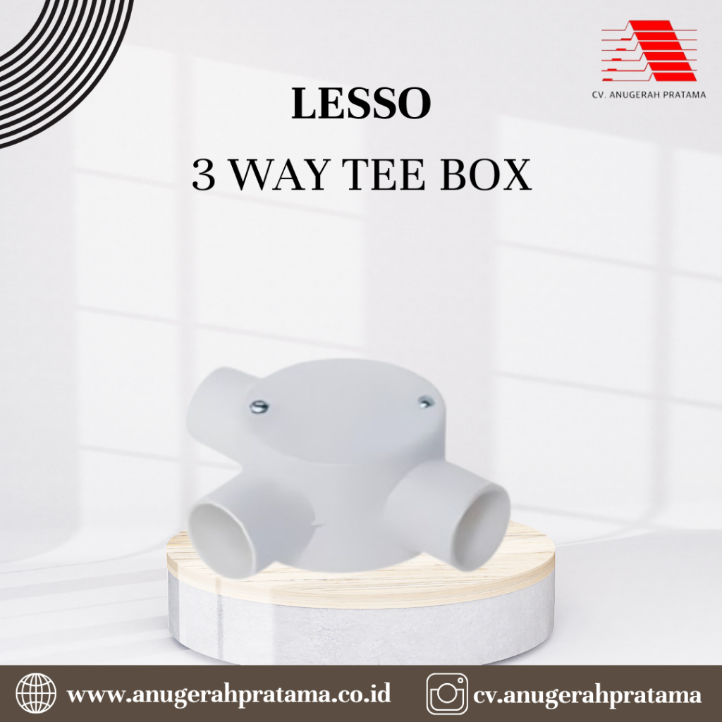 Jual LESSO fitting PVC Conduit 3 Way Tee Box with Cover White - 20mm ...