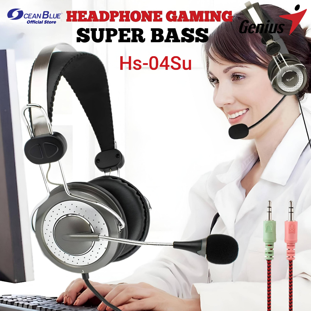 Jual OCEANBLUE Headset Headphone Earphone Gaming Microphone Stereo Genius HS04SU Jack 3.5mm ...