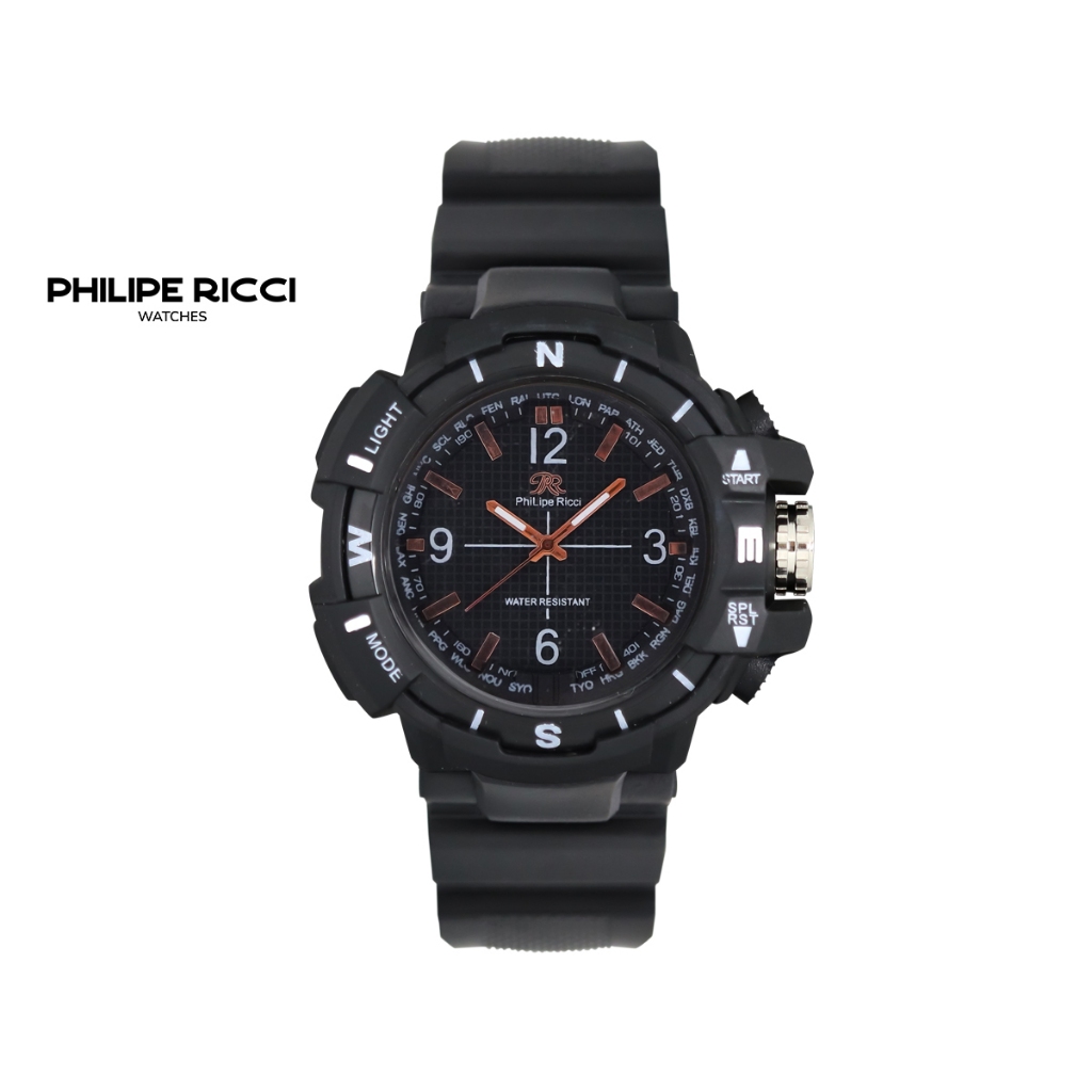 Jual PhiLipe Ricci Jam Tangan Pria Karet Hitam Sporty Terbaru 100% ...
