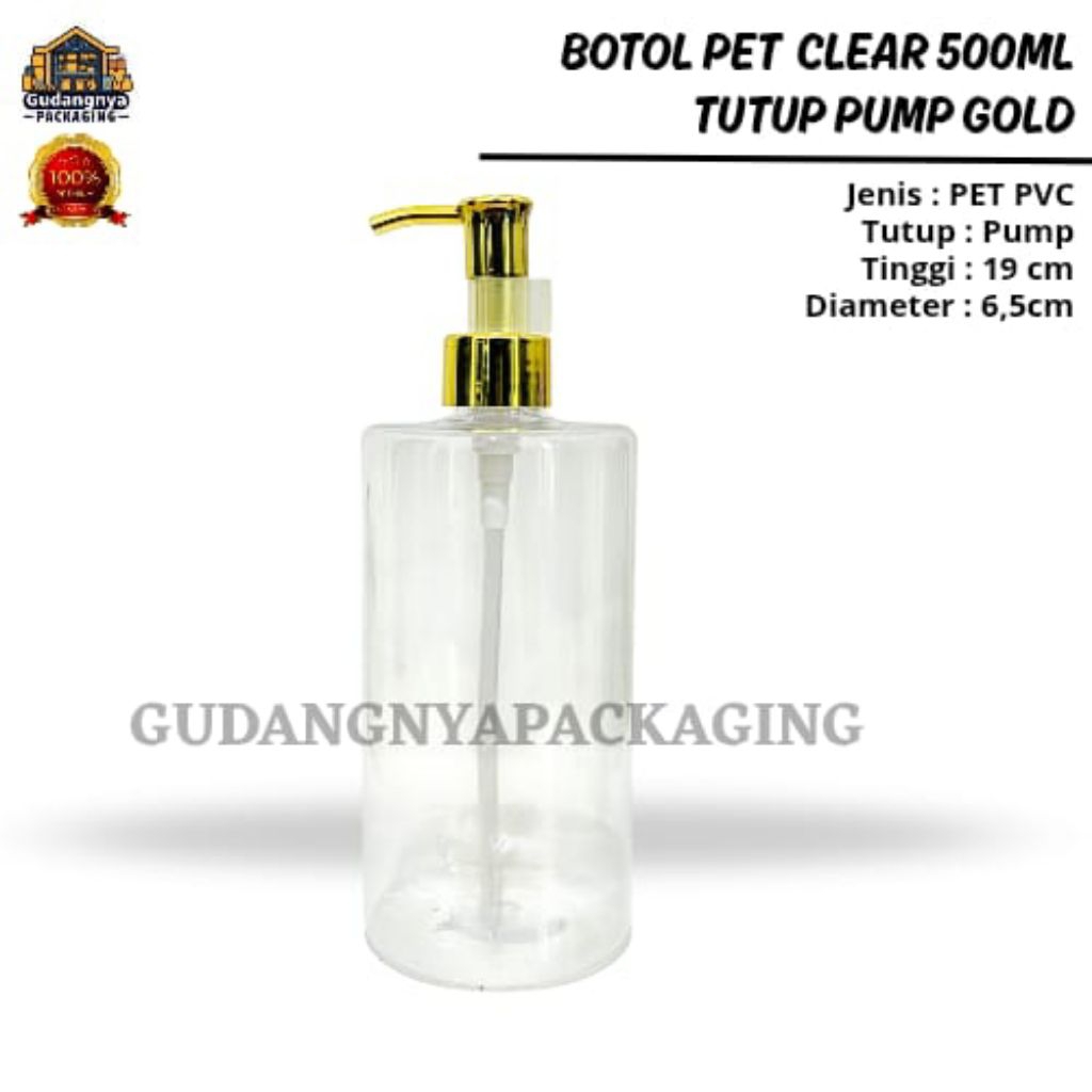 Jual Botol Pet Clear 500ML Pump Gold - Botol Plastik Kosong Pet Clear ...