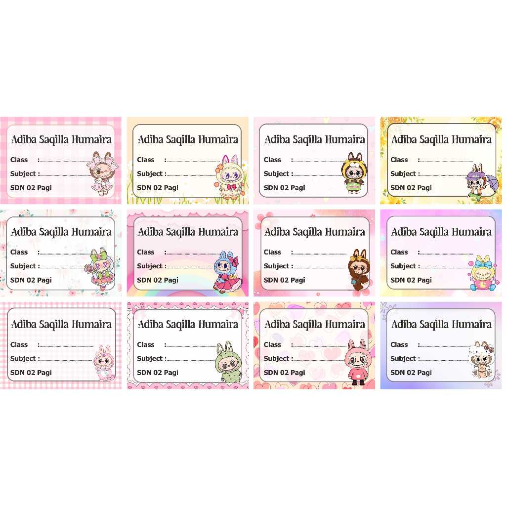 Jual Labubu Label stiker buku nama kelas mapel custom | Shopee Indonesia