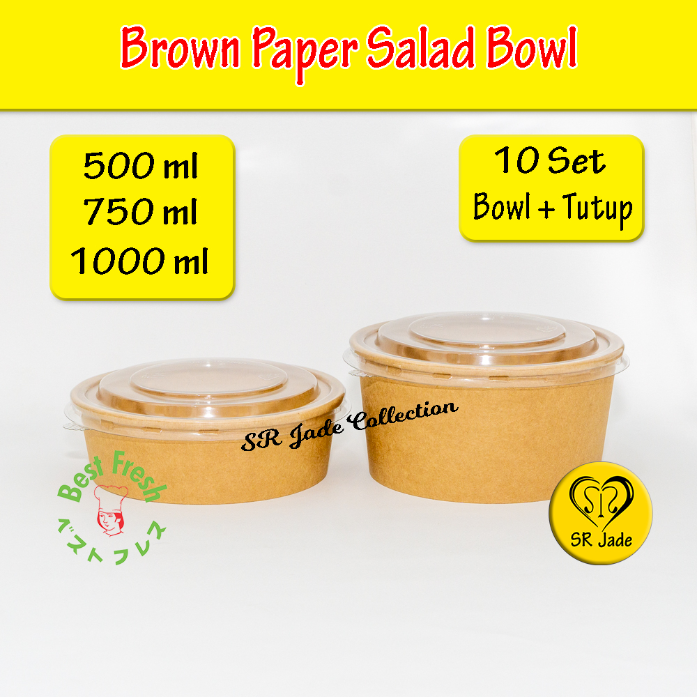 Jual [10 SET] Paper Salad Bowl 500ml 750 ml 1000ml Mangkok Kertas Lunch Brown Box Salad Rice ...