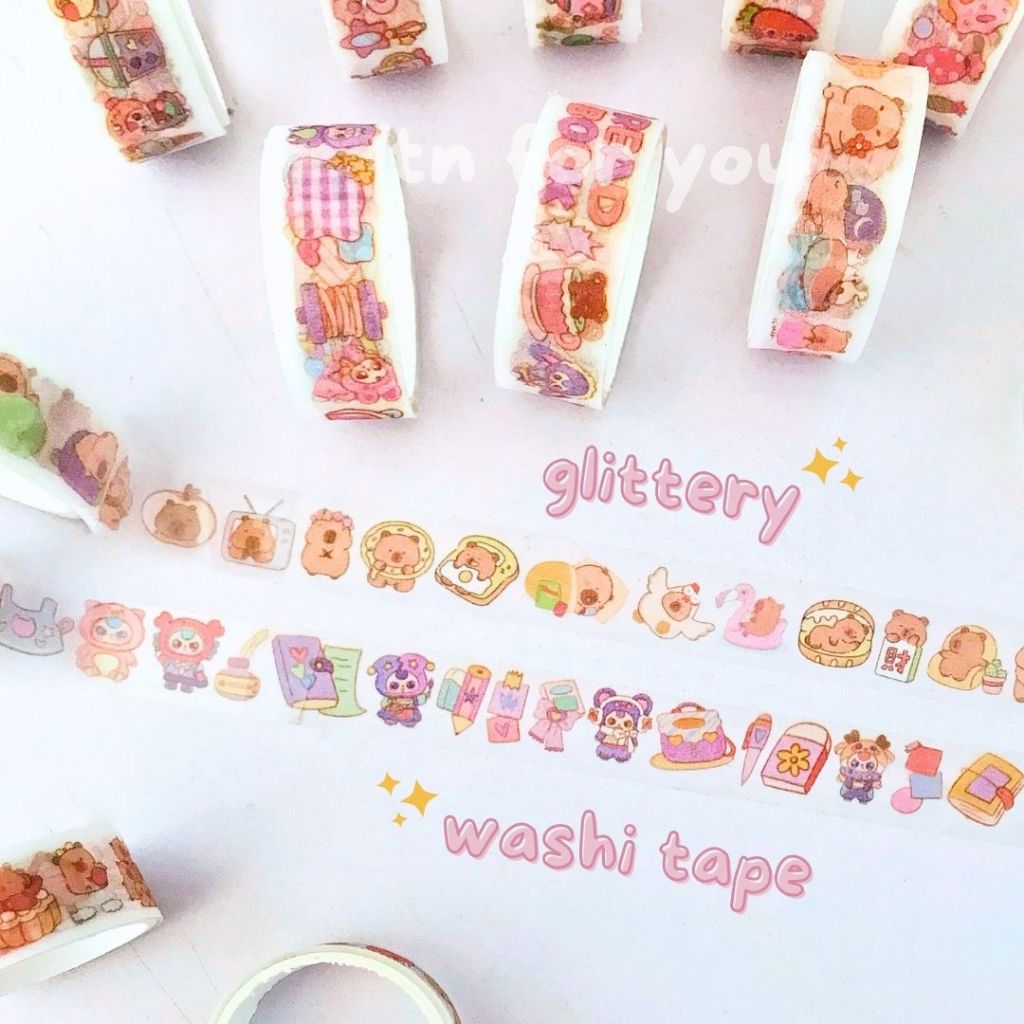 Jual GLITTERY Washi Tape Selotip Isolasi Tape Glitter Anak Motif Gambar ...