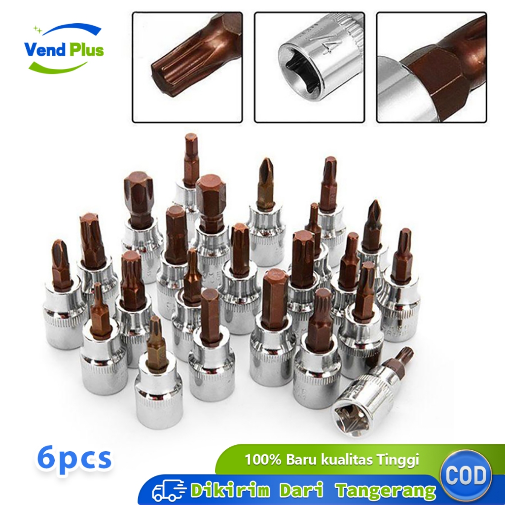 Jual 6pcs/set Mata Shock Kunci Hexagonal Bintang Drive 1/4 Inch Star ...