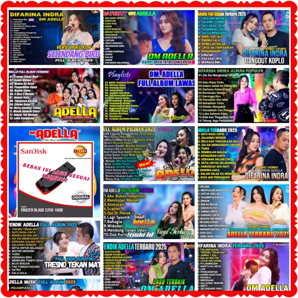 Jual USB MOBIL MUSIK MP3 LAGU ADELLA TERPOPULER-BISA DI DVD PLAYER DAN ...