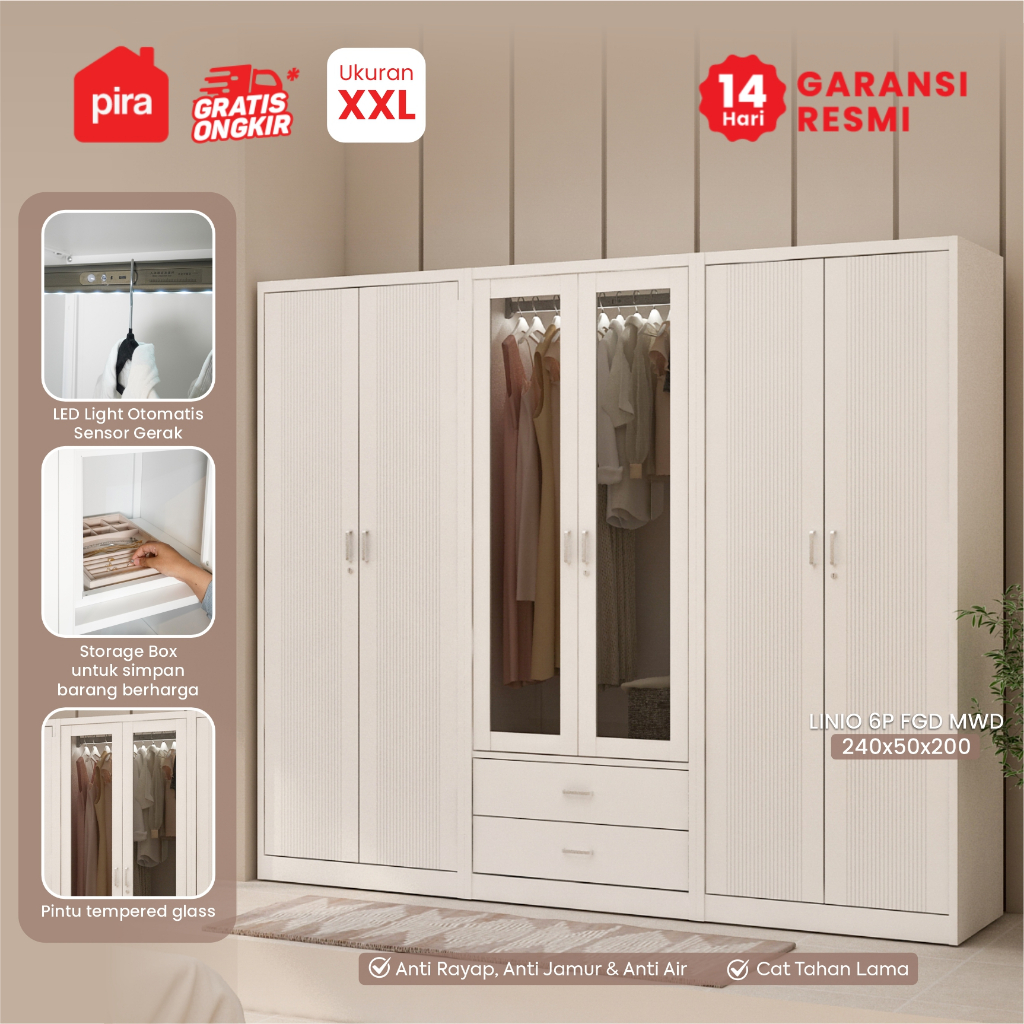 Jual PIRA - LINIO 6P FGD MWD Lemari Pakaian Besi 6 Pintu dengan Laci ...