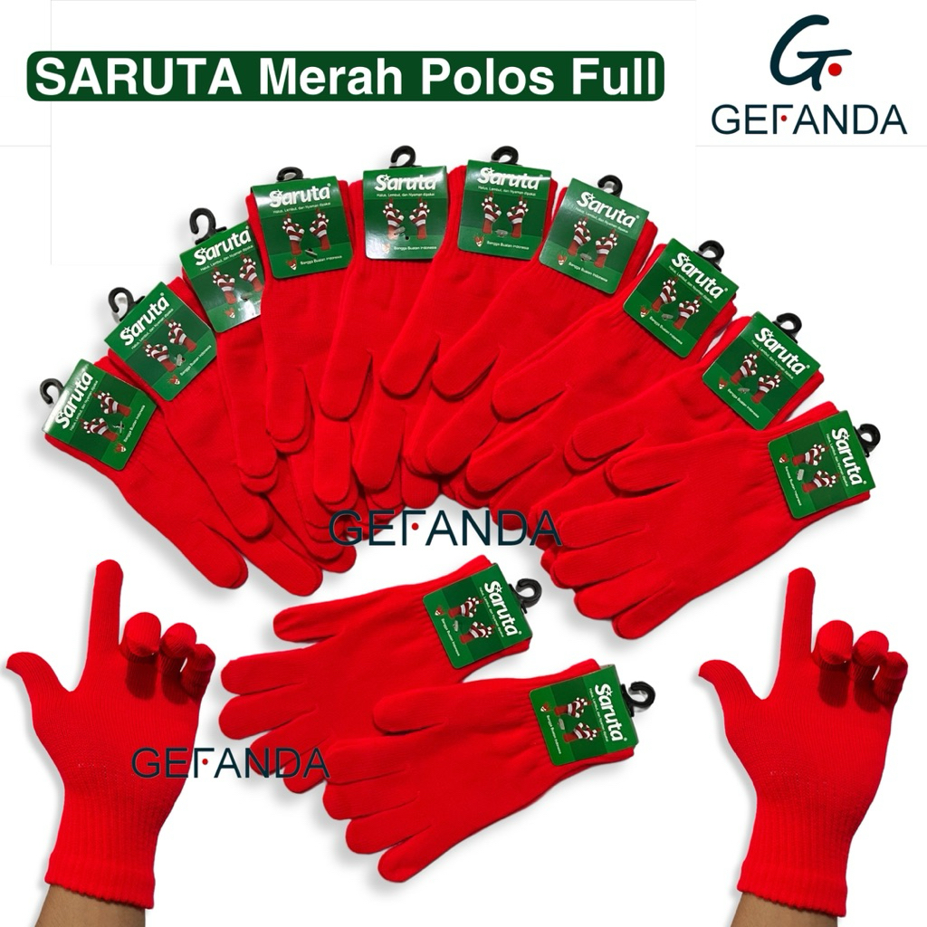 Jual ( 3&6 PASANG ) Sarung Tangan Rajut Merah Saruta Full Jari / Sarung ...