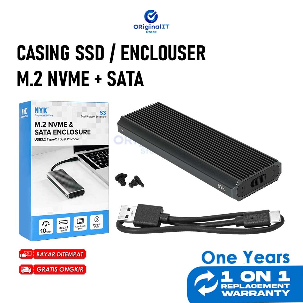 Jual CASING SSD ENCLOUSER M.2 NVME + SATA NYK S3 | Shopee Indonesia