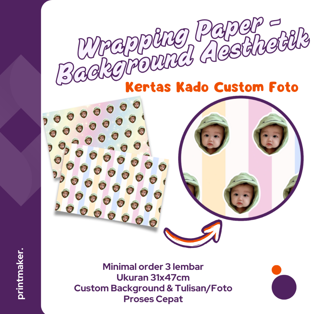 Jual Kertas Kado Custom Foto | Pilihan Background Aethetic | 31x47 cm ...