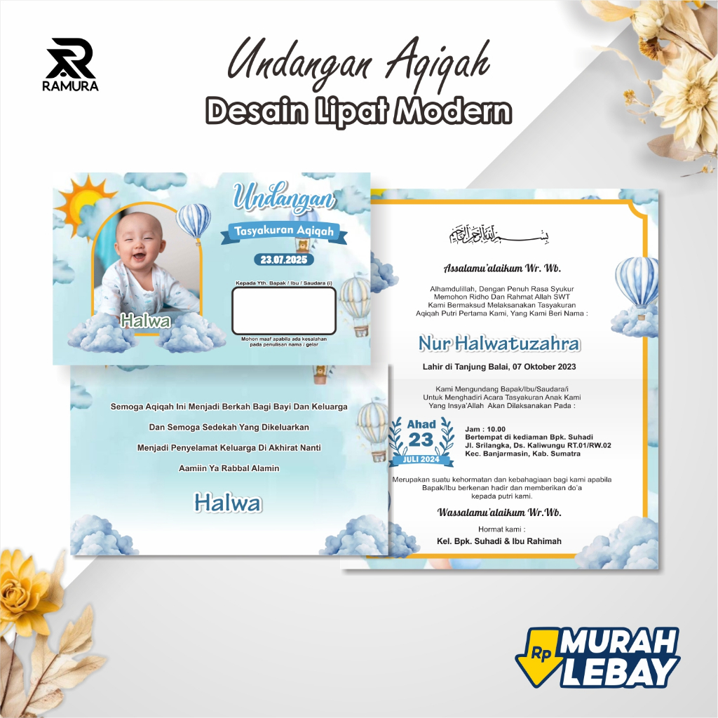 Jual Undangan Aqiqah Bayi Lipat simpel A / Desain Modern / Desain ...