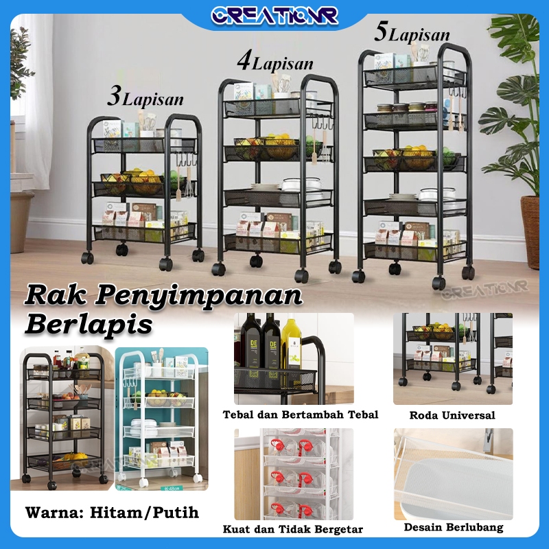 Jual （Petunjuk Pemasangan Disertakan）Rak Troli 3/ 4/ 5 Susun Roda/Rak ...
