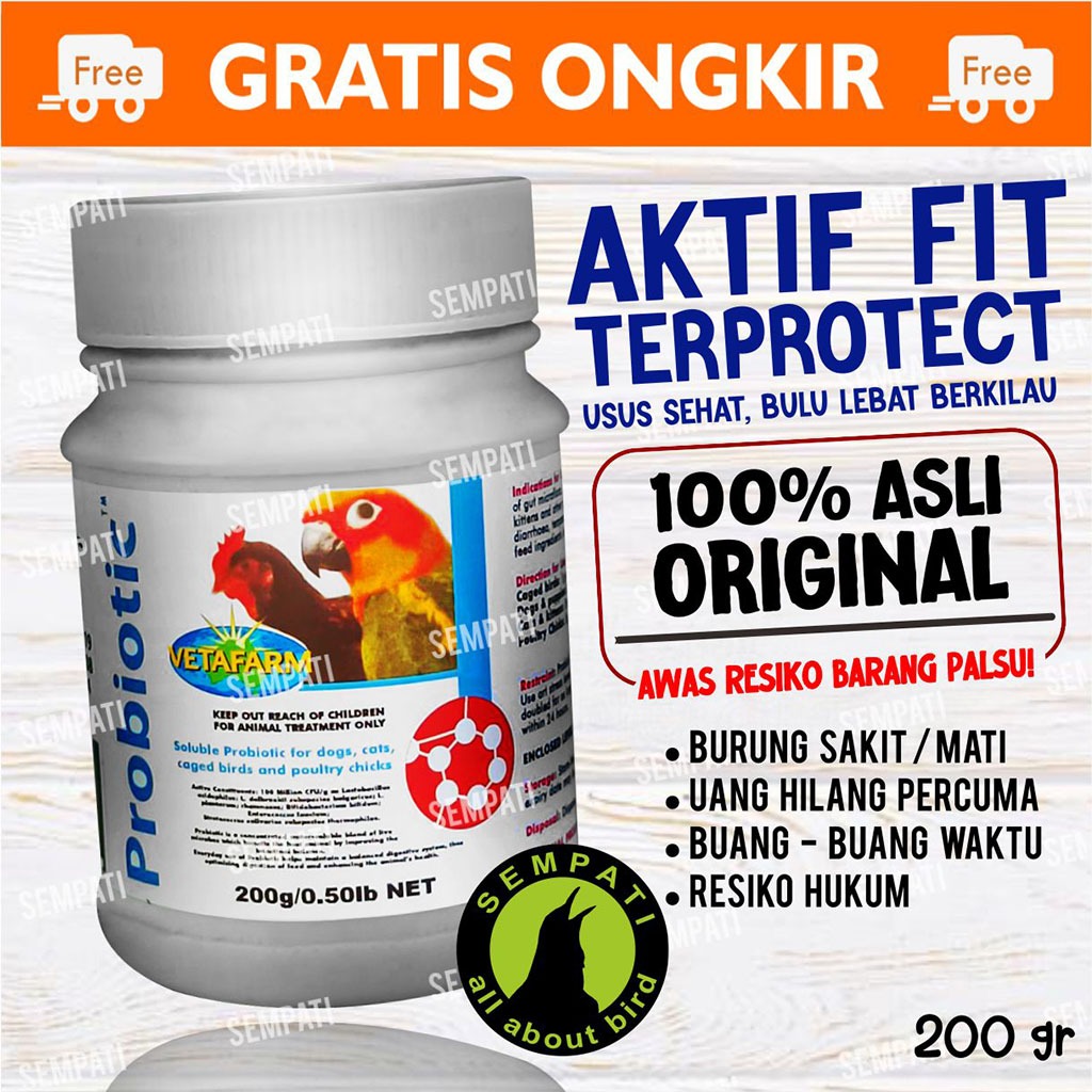 Jual SEMPATI VITAMIN BURUNG PROBIOTIC VETAFARM 200 GRAM SUPLEMENT DAYA ...