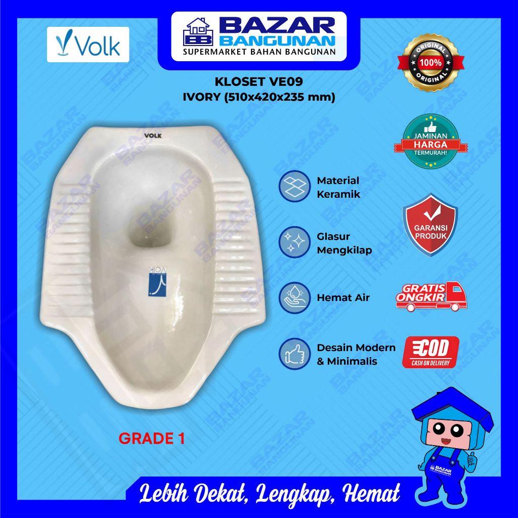 Jual Volk - Closet Kloset Toilet Jongkok Squat WC VE09 VE 09 Ivory Cream Beige Grade A Toto CE7 ...