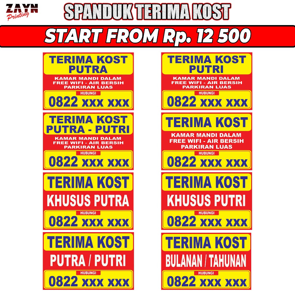 Jual CETAK SPANDUK TERIMA KOST || SPANDUK MURAH || SPANDUK KOST PUTRA ...