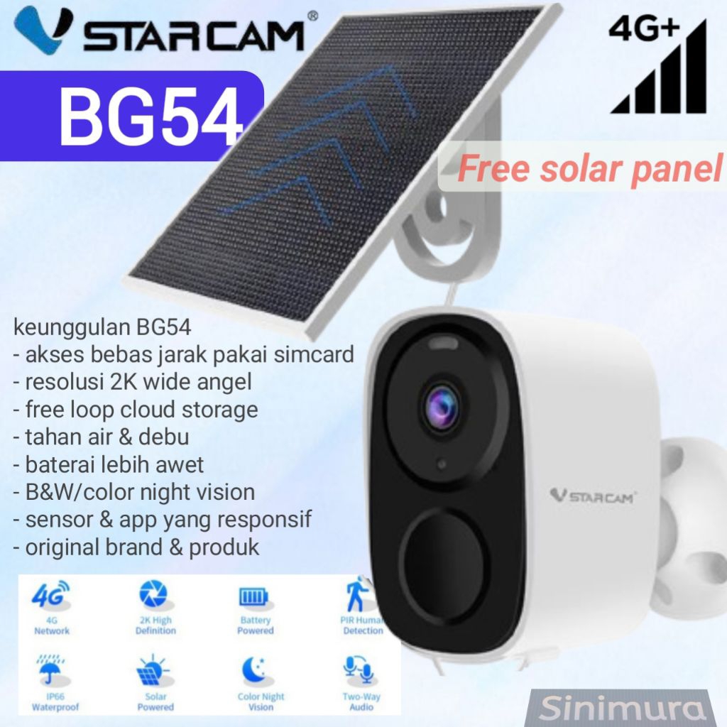 Jual cctv outdoor 4G Vstarcam BG54 cctv 2K solar panel | Shopee Indonesia