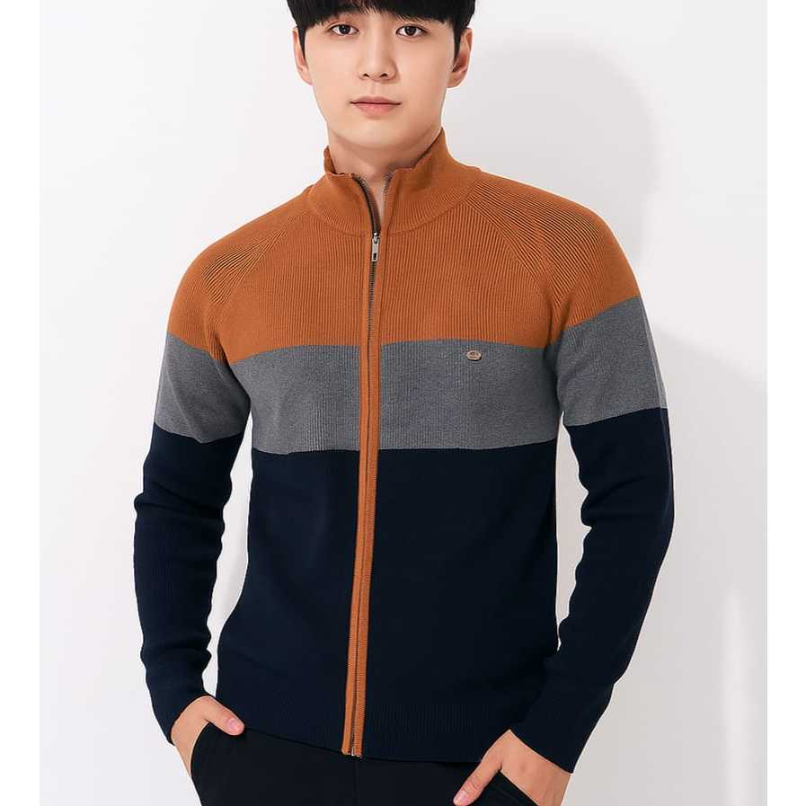 Jual jaket sweater rajut resleting garis pria | Shopee Indonesia