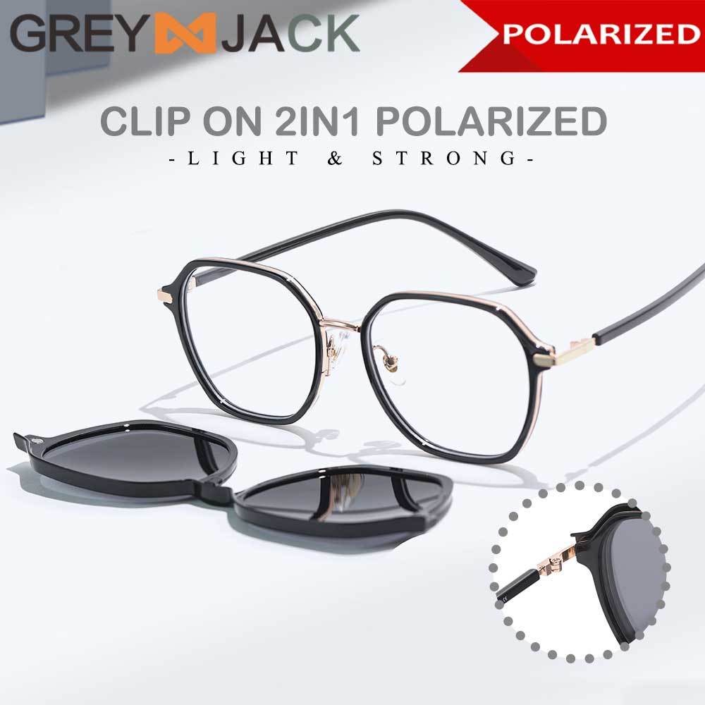 Jual Grey Jack Kacamata Clip On 2in1 Kotak Wanita Free Lens Polarized TR+Metal Modis Bisa Minus ...