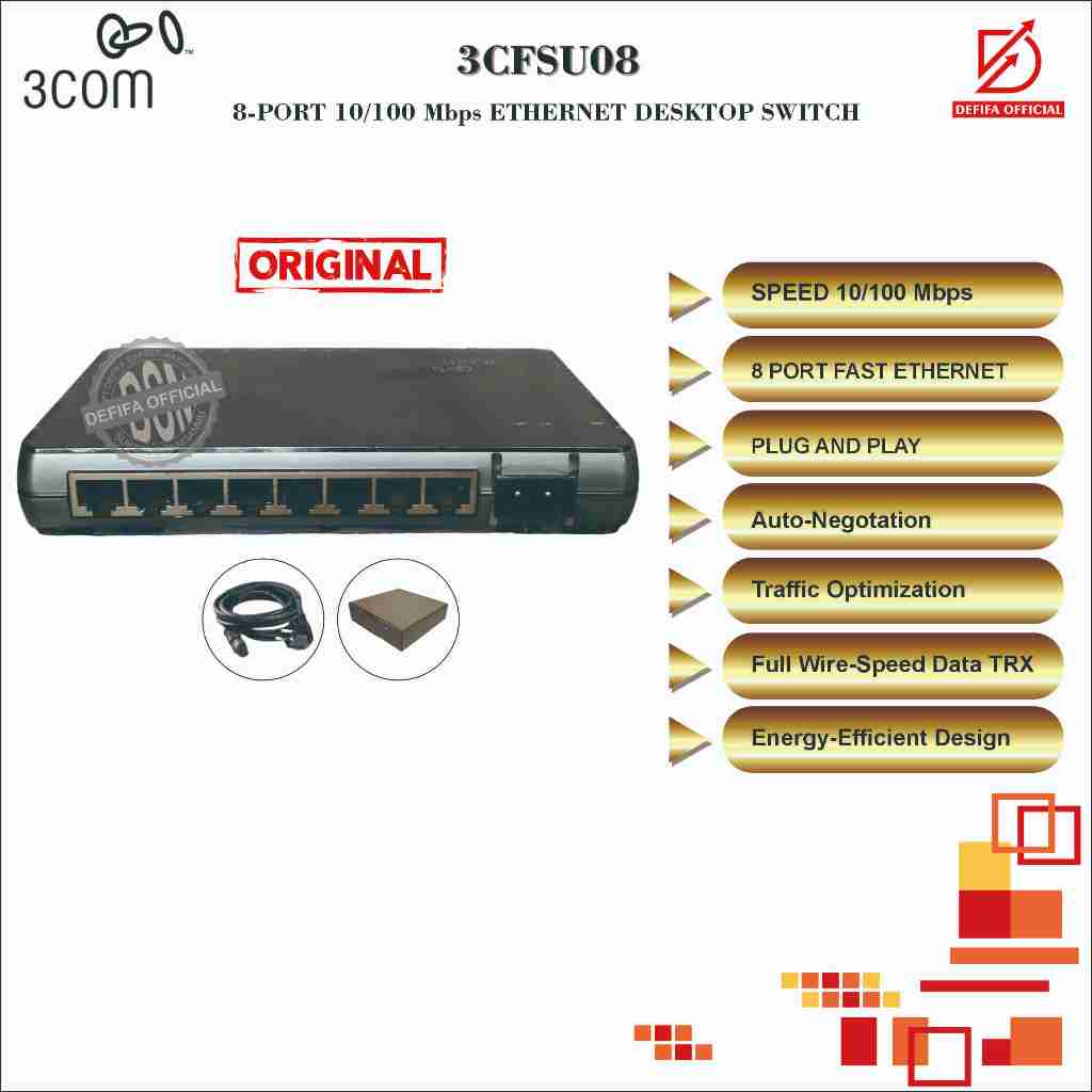 Jual 3Com 3CFSU08 8port 10/100mbps Switch dgn 8 Port Desktop HUB ...