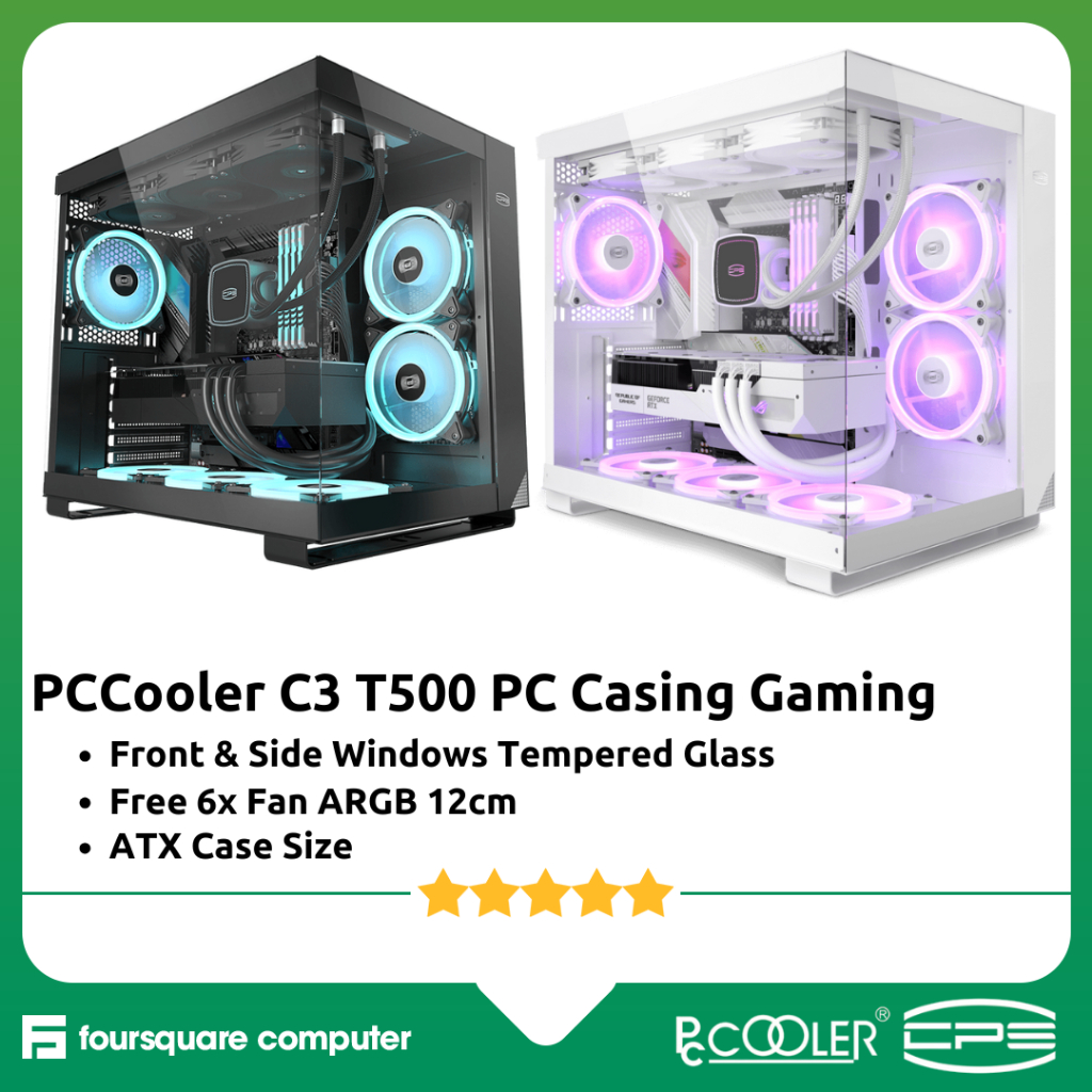Jual PCCooler C3 T500 Black White | Casing CPU Komputer Gaming ATX Free ...