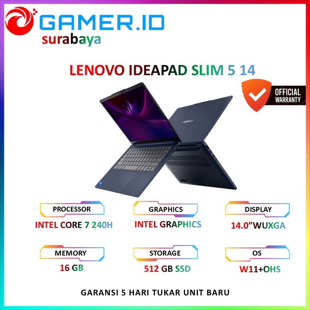 Jual LAPTOP LENOVO IDEAPAD SLIM 5 14 OLED CORE I7 240H / 16GB 512GB 14 ...