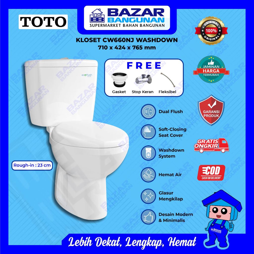 Jual Toto - Closet Kloset Toilet Duduk WC CW660NJ CW 660 NJ J Two Piece ...