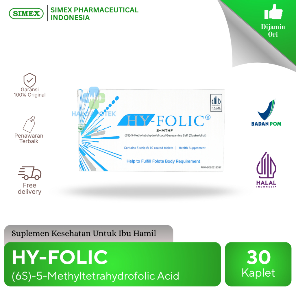 Jual HY-FOLIC | Suplemen Kehamilan | Folat Aktif 5-MTHF | 1 Box isi 30 ...