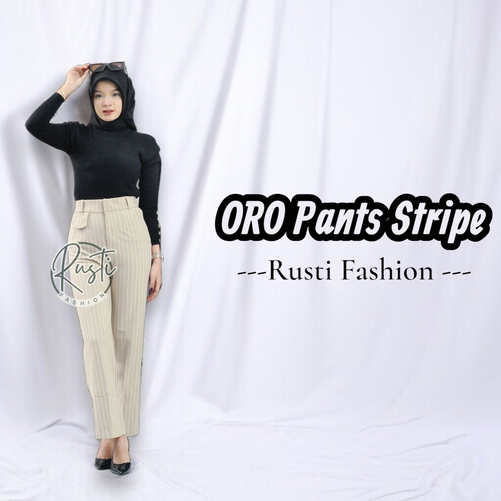 Jual Rusti ORO Pants Stripe – Celana Knit Motif Salur Anti Kusut ...