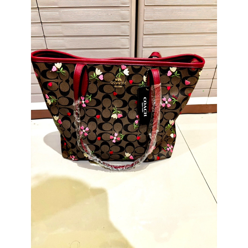 Jual COACH TOTE SIGNATURE MAROON | Shopee Indonesia