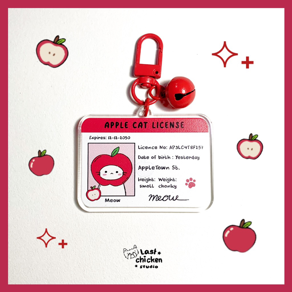 Jual Apple cat ID Small keychain | apple cat keychain | apple red ...