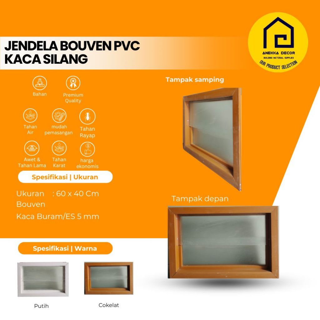 Jual ASP Jendela PVC Boven Kaca Silang Ukuran 60 x 40 cm | Jendela ...