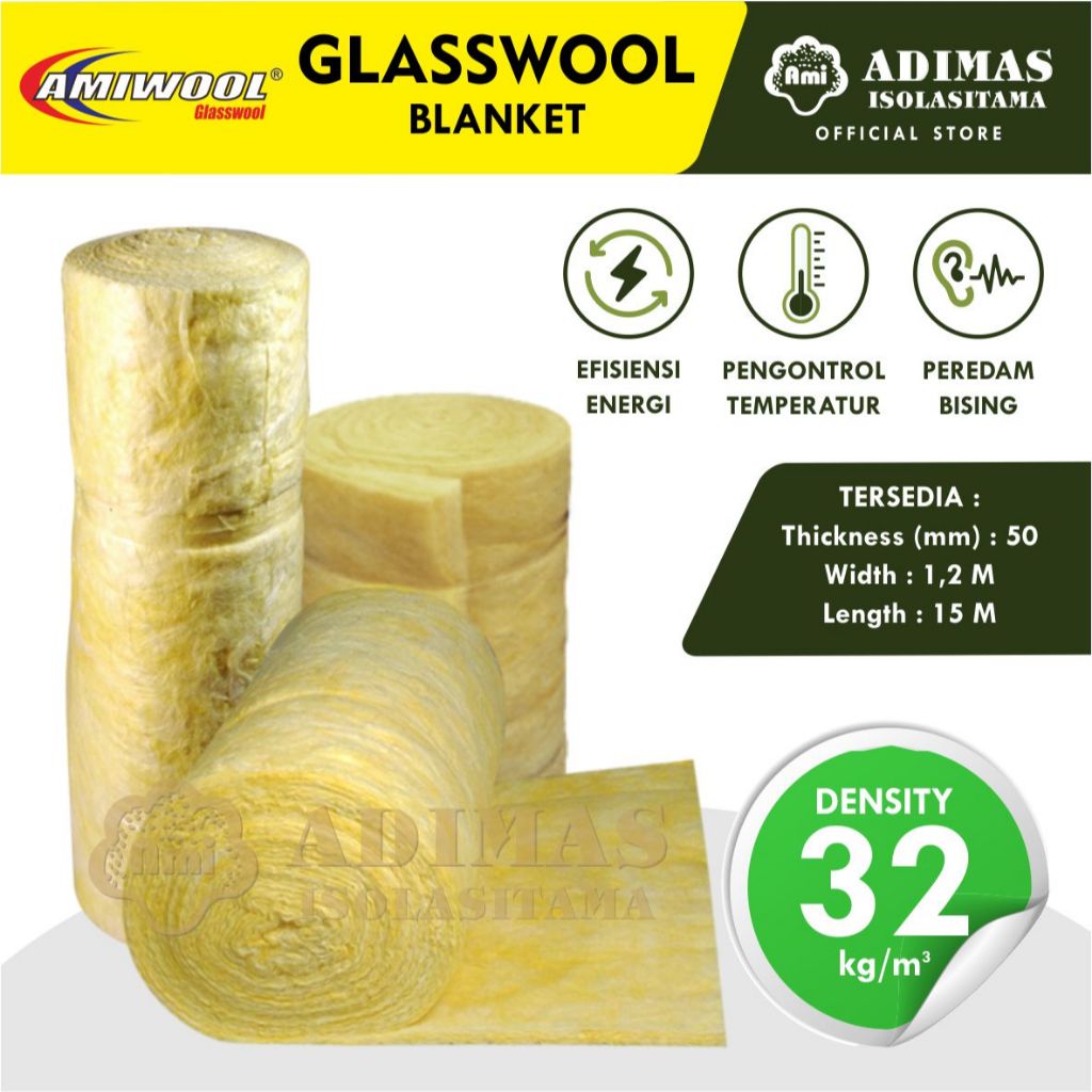 Jual Glasswool Merek AMI Wool Density 32 kg/m3 Tebal 25 mm & 50 mm Insulasi | Shopee Indonesia