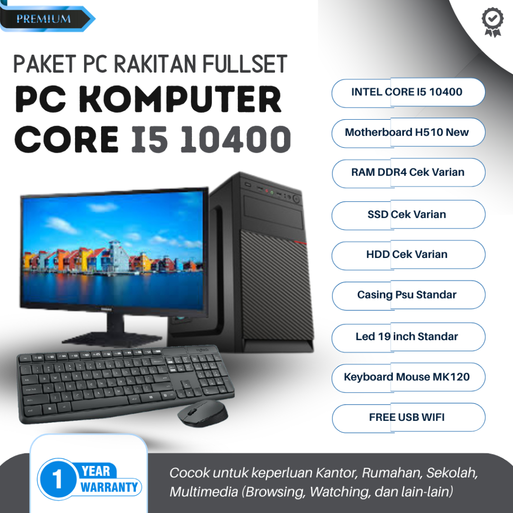Jual Paket Fullset Komputer PC CPU Rakitan Core i5 10400 Siap Pakai Sekolah Office Kasir (RAM ...
