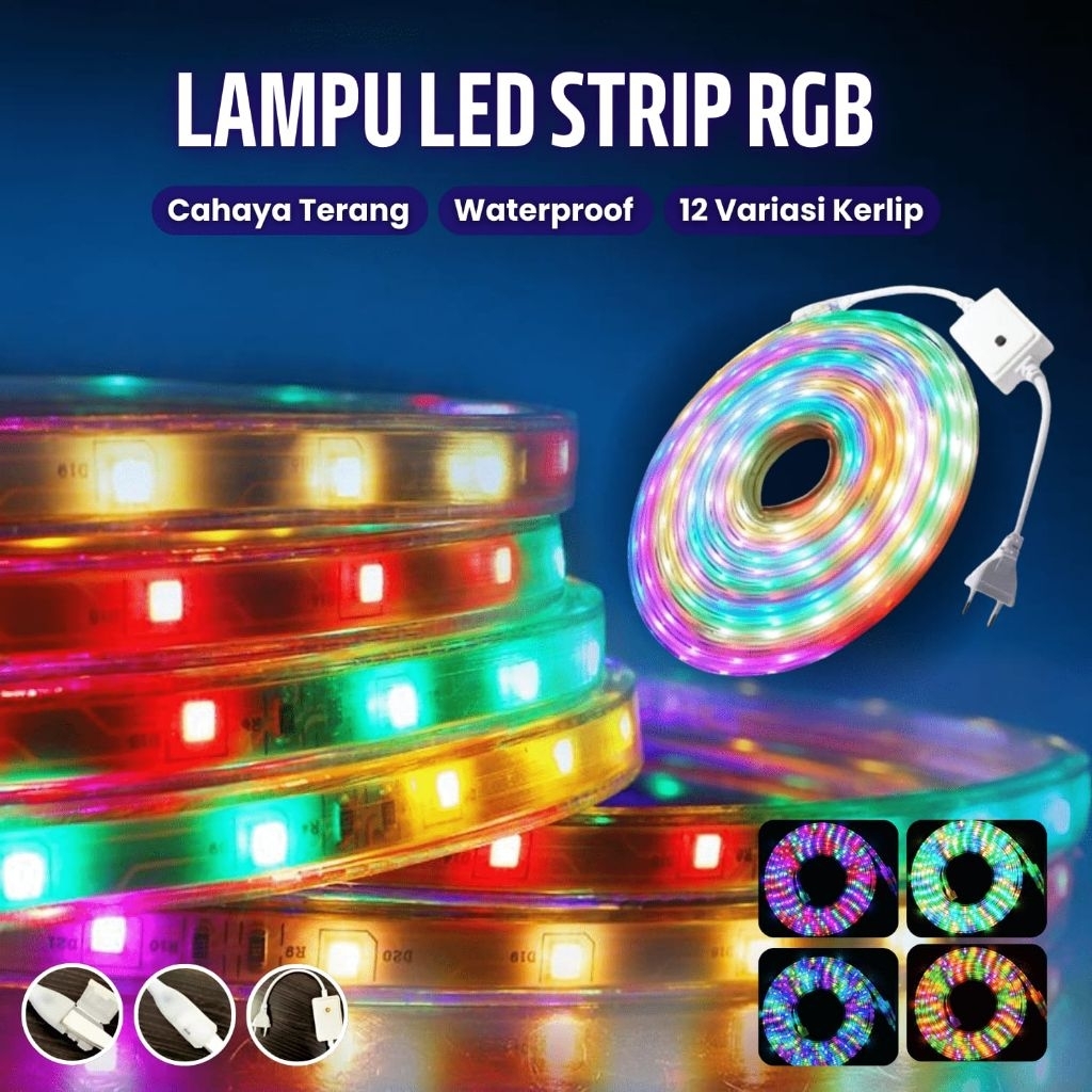 Jual Lampu led strip selang 3528 2835+adaptor 8/9 meter 220v- Merah ...
