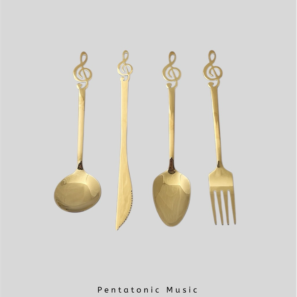 Jual Gold G Clef Cutlery Sendok Musik Kunci G Pentatonic Music Garpu ...