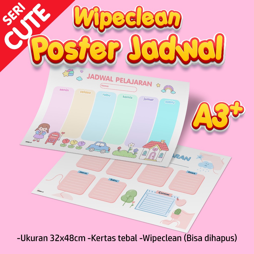 Jual Poster JADWAL PELAJARAN tema CUTE - Poster sekolah jadwal ...