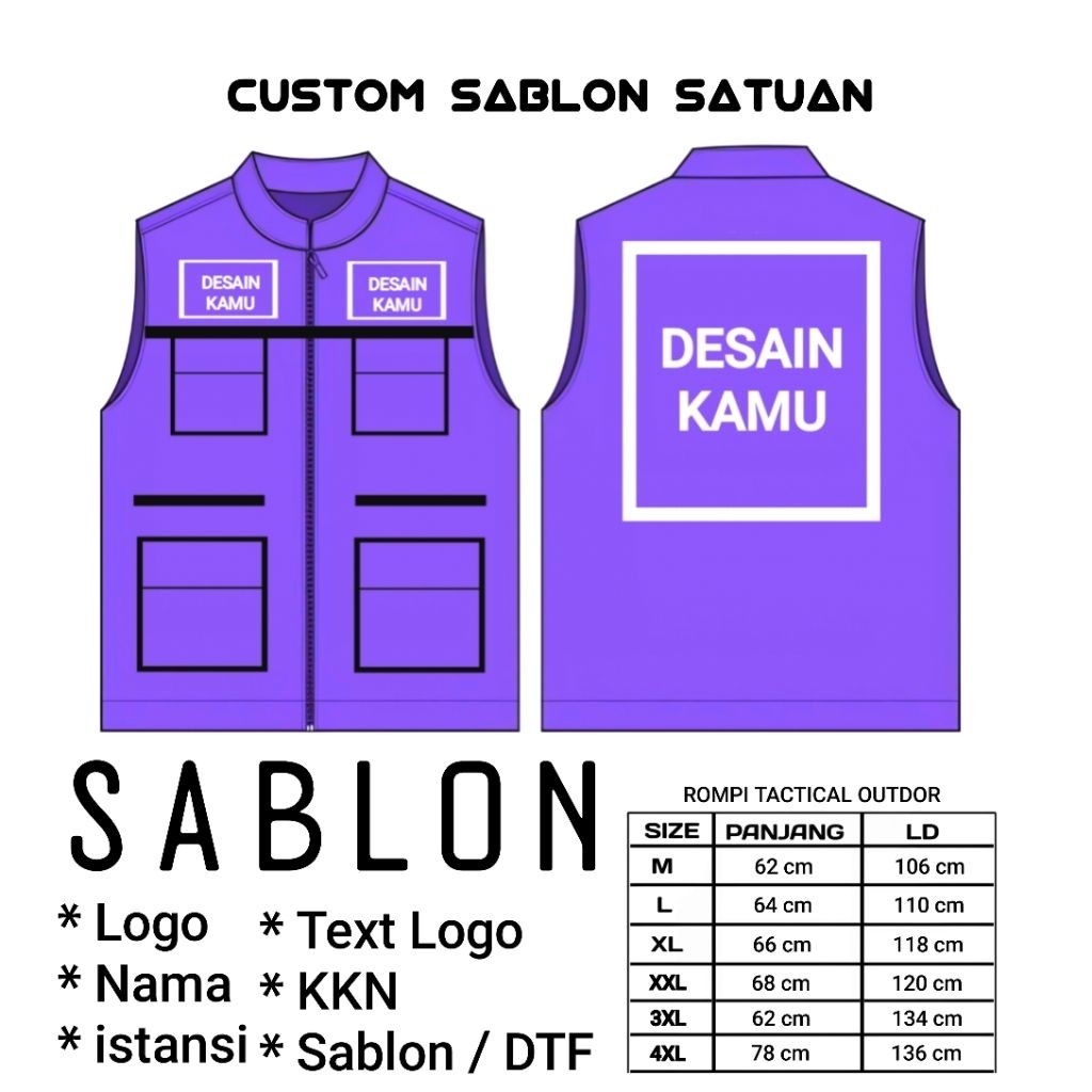 Jual CUSTOME ROMPI TACTICAL SABLON LOGO/TEXT SATUAN / ROMPI LAPANGAN ...