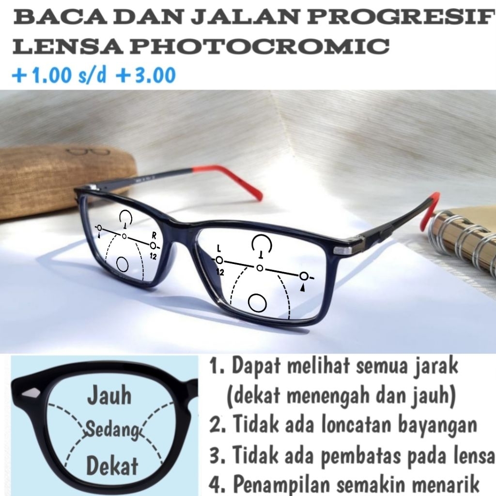 Jual Kacamata Plus Baca dan Jalan PROGRESIF Lensa Photocromic | Multi ...