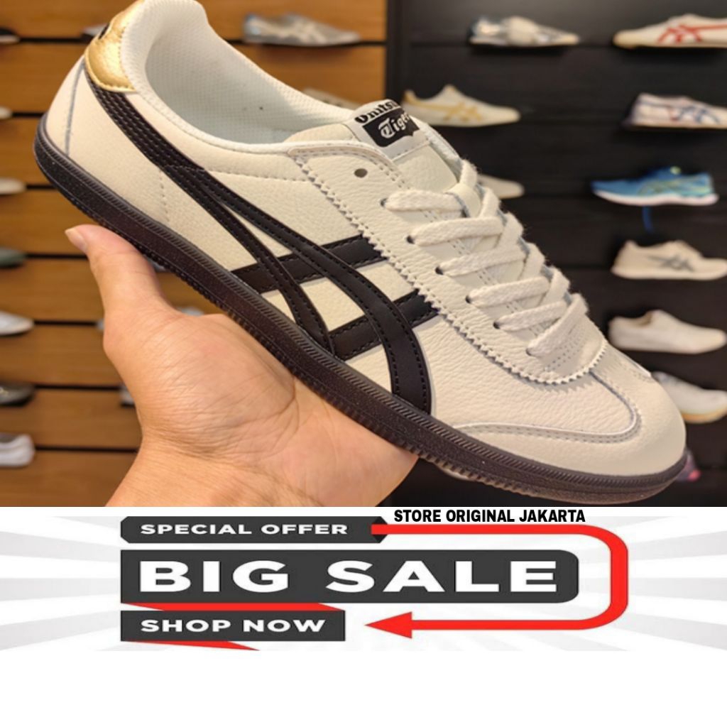 Jual Sepatu sneakers pria wanita onitsuka tigr tokuten white black gold ...