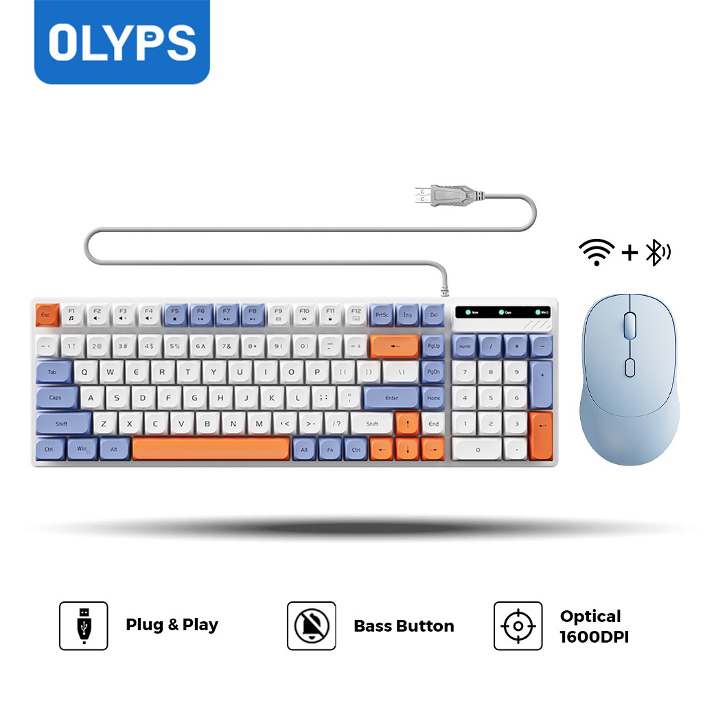 Jual OLYPS Keyboard & Mouse Set Kabel USB 101 Keys With FN Multimedia ...