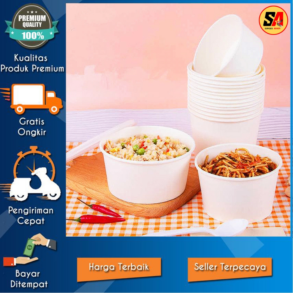 Jual Paper Bowl Putih Polos / Eco Nesto + Tutup 360 / 500 / 650 / 800 ...