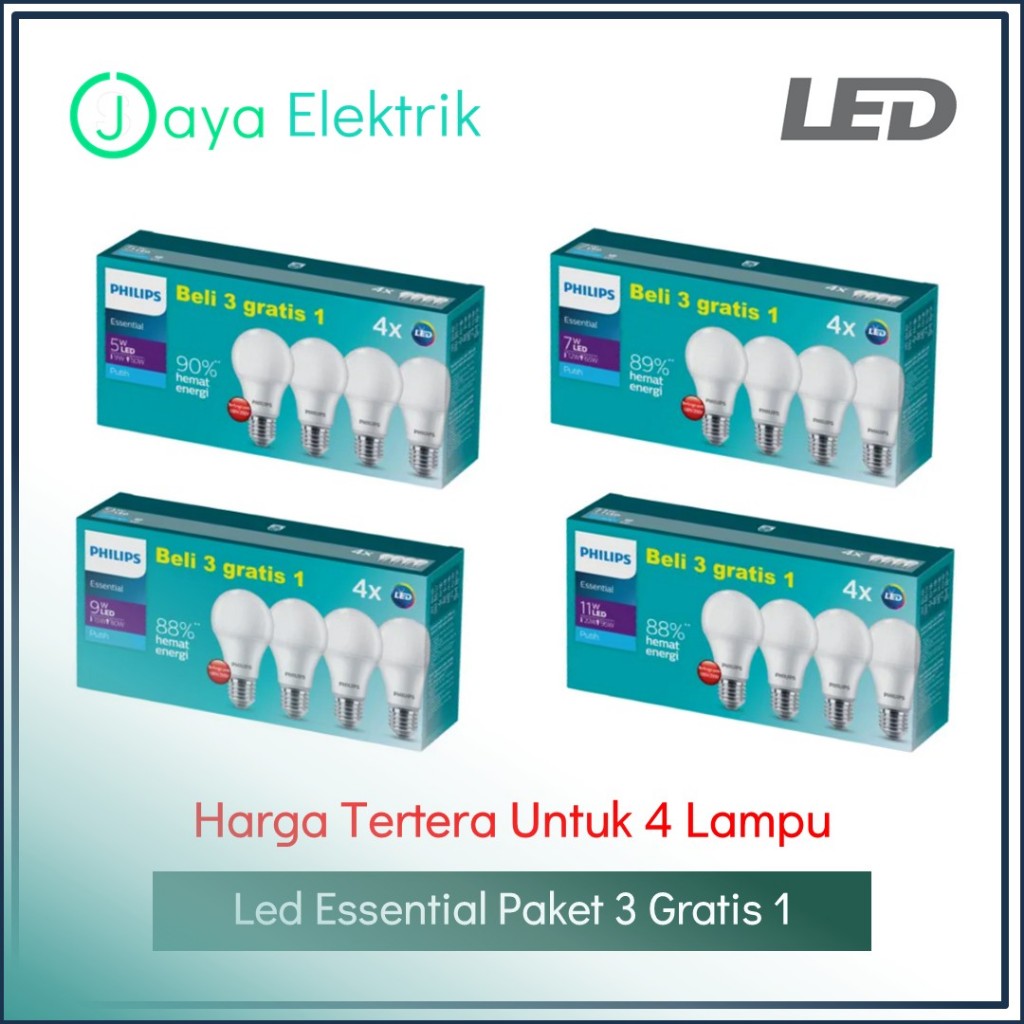 Jual Lampu PHILIPS LED Essential Paket 5W 7W 9W 11W Putih - Bohlam ...