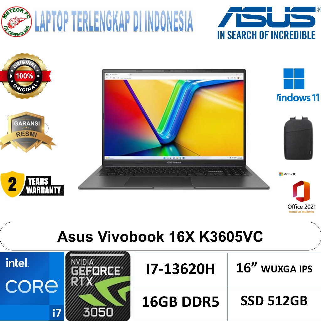 Jual Asus Vivobook 16X K3605VC-I735B6T-HM/Intel Core i7-13620H/16GB/512GB SSD/RTX3050 4GB/16 ...