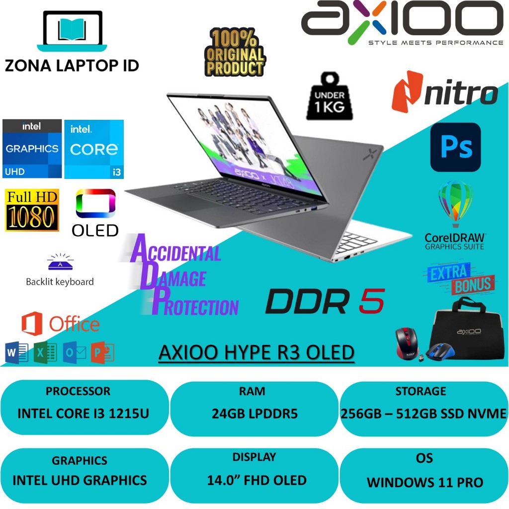 Jual Laptop Axioo Hype R3 OLED Intel Core i3 1215U 24GB DDR5 512GB SSD ...