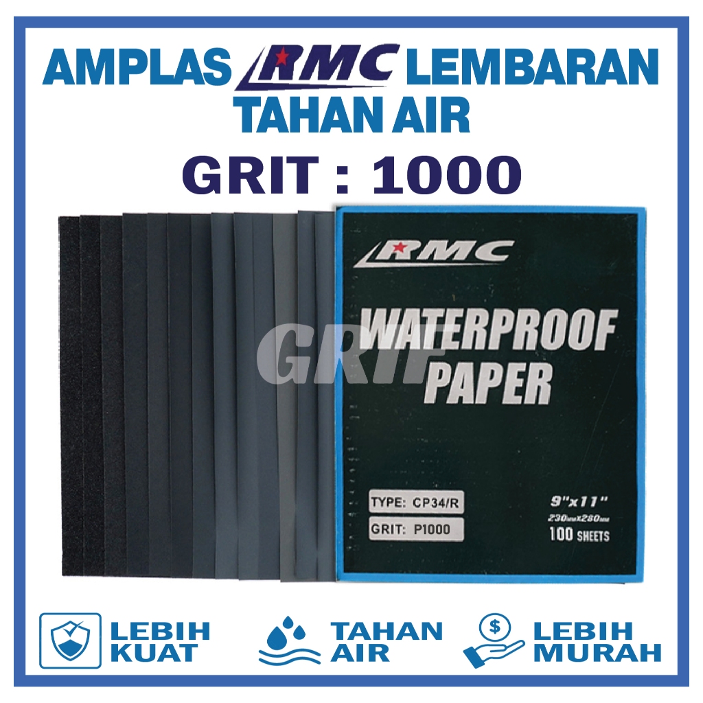 Jual Amplas Kertas RMC Grit 1000 Ampelas Waterproof Abrasive Paper ...